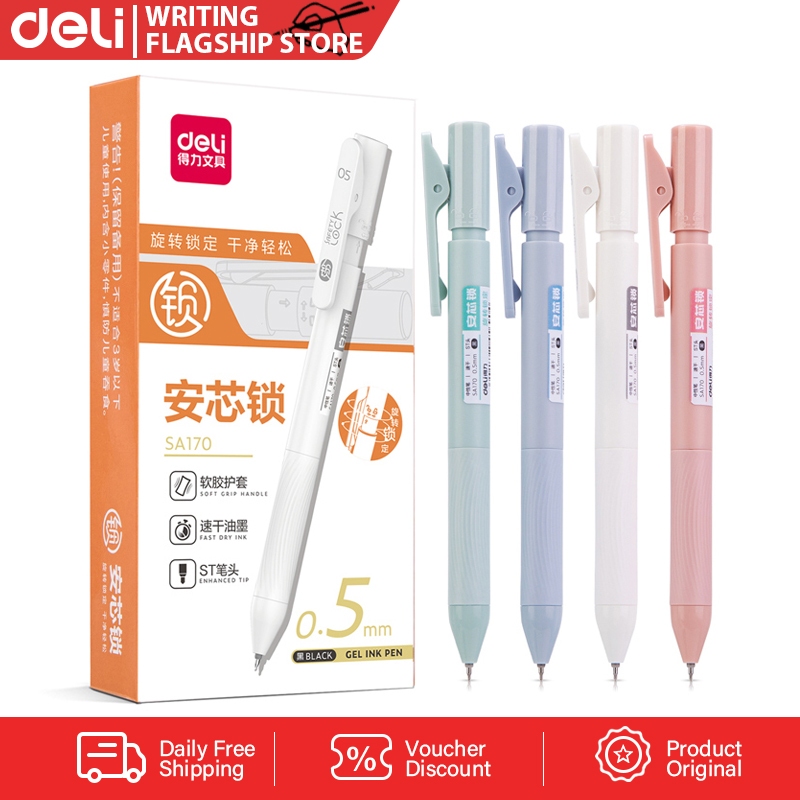 Deli Press Self-locking Gel Pen 0.5mm ST Head Black Pen SA170 | Shopee ...