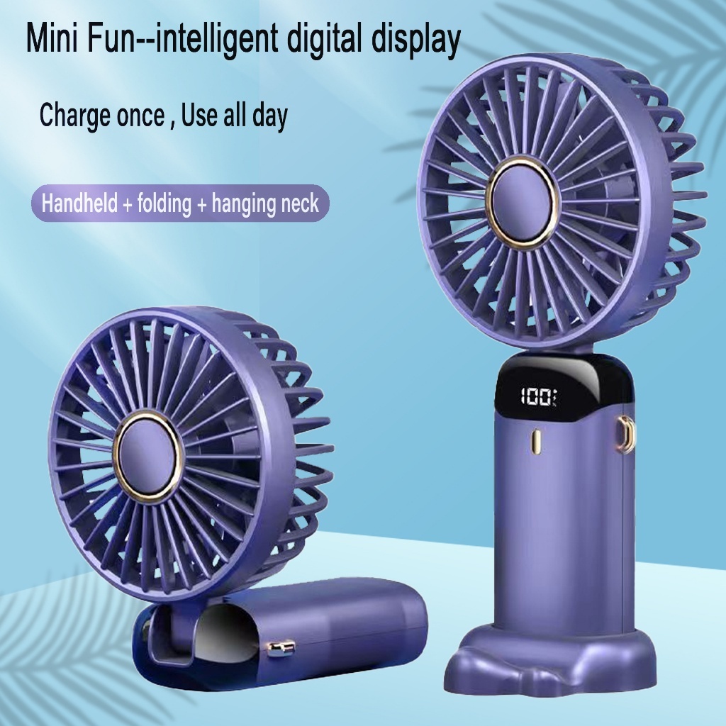 New Mini Portable Fan Usb Rechargeable Handheld Fan Smart Led Digital