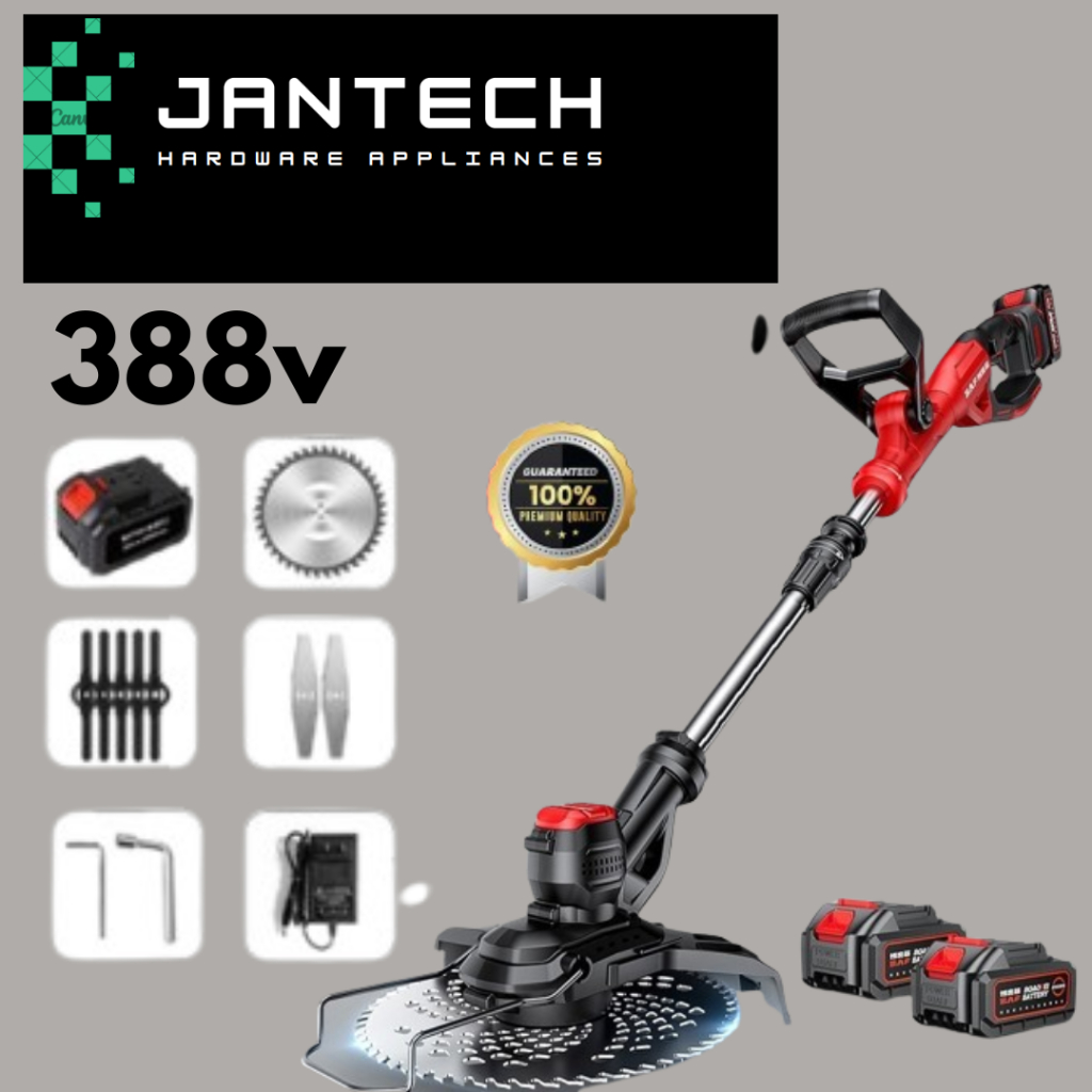 388V Powerful Electric Cordless Grass Cutter Rechargeable Lithium Battery Grass Trimmer | Shopee ...