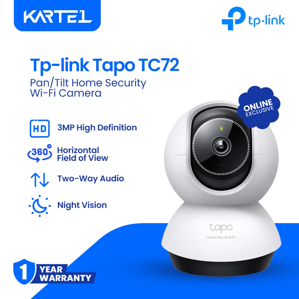 TP-Link Tapo TC72 2K 3MP 360° Pan/Tilt Home Security Indoor Wi-Fi CCTV ...