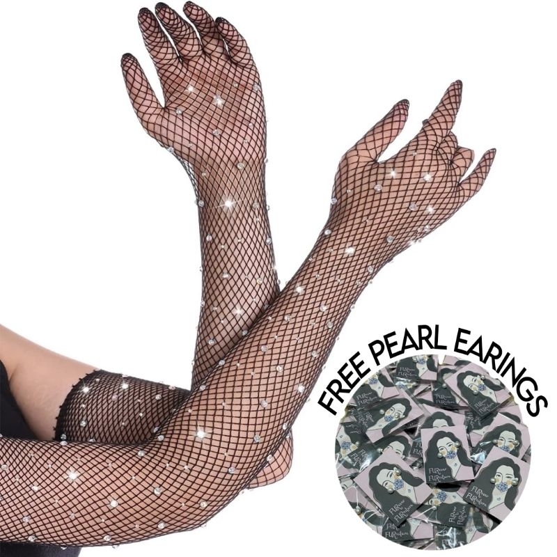 Fashion Rhinestone Fishnet Gloves For Any Event like Retro Outfit ...