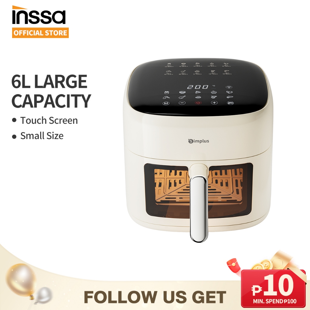 INSSA x Simplus Air Fryer 6L Large Capacity 1500W Visual Window 10 ...