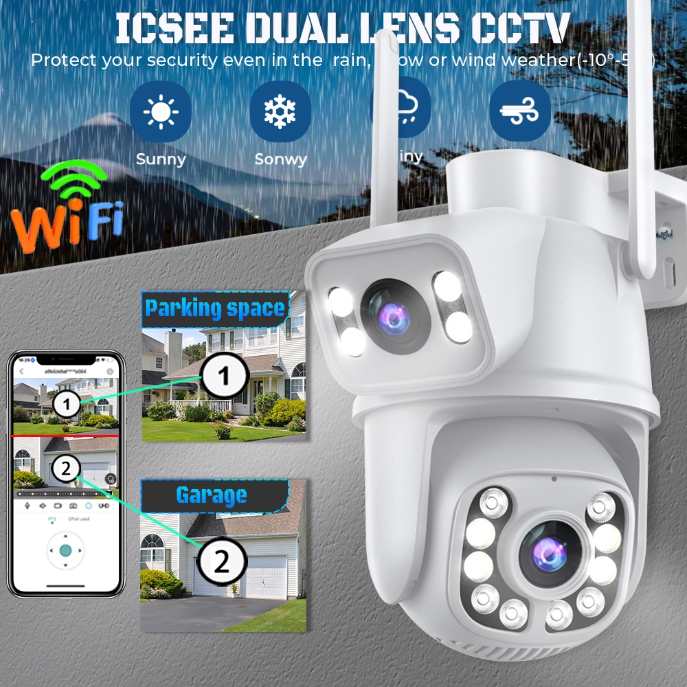 ICSEE CCTV Camera Dual lenses Dual Screens with Alarm horn Mobile ...