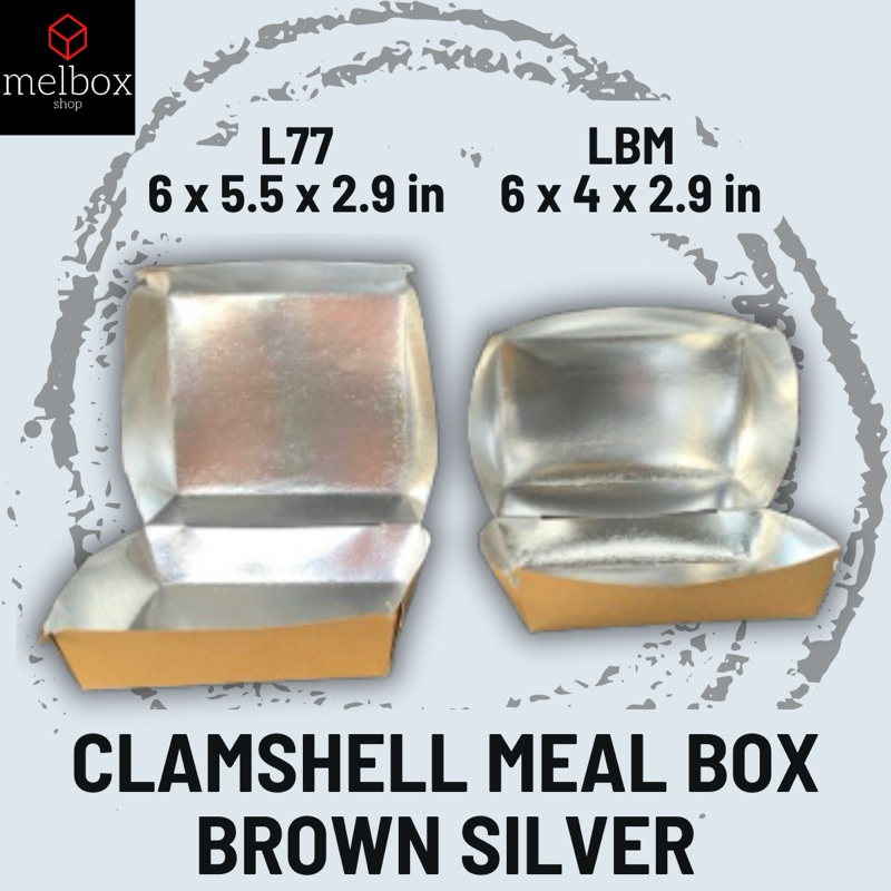 [50 pcs] Clamshell Meal Box LB1 L77 Brown Silver Disposable Take Out ...