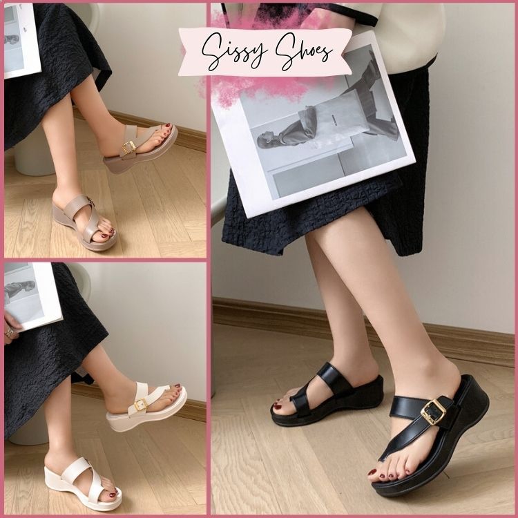 Sissy Shoes Stupendous Toe Loop Rubber Semi Wedge Sandals For Women (+1 ...