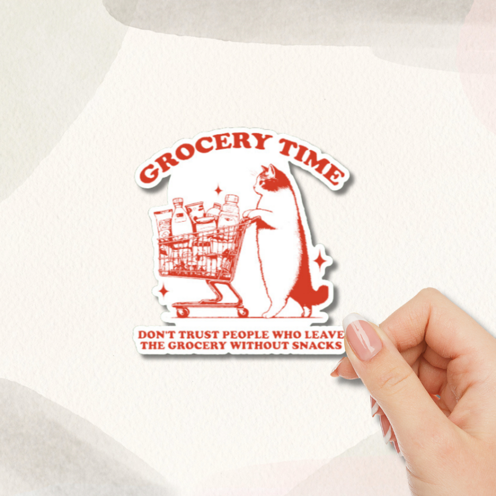GROCERY TIME CAT | Laminated Trendy Vintage Retro Waterproof Sticker ...