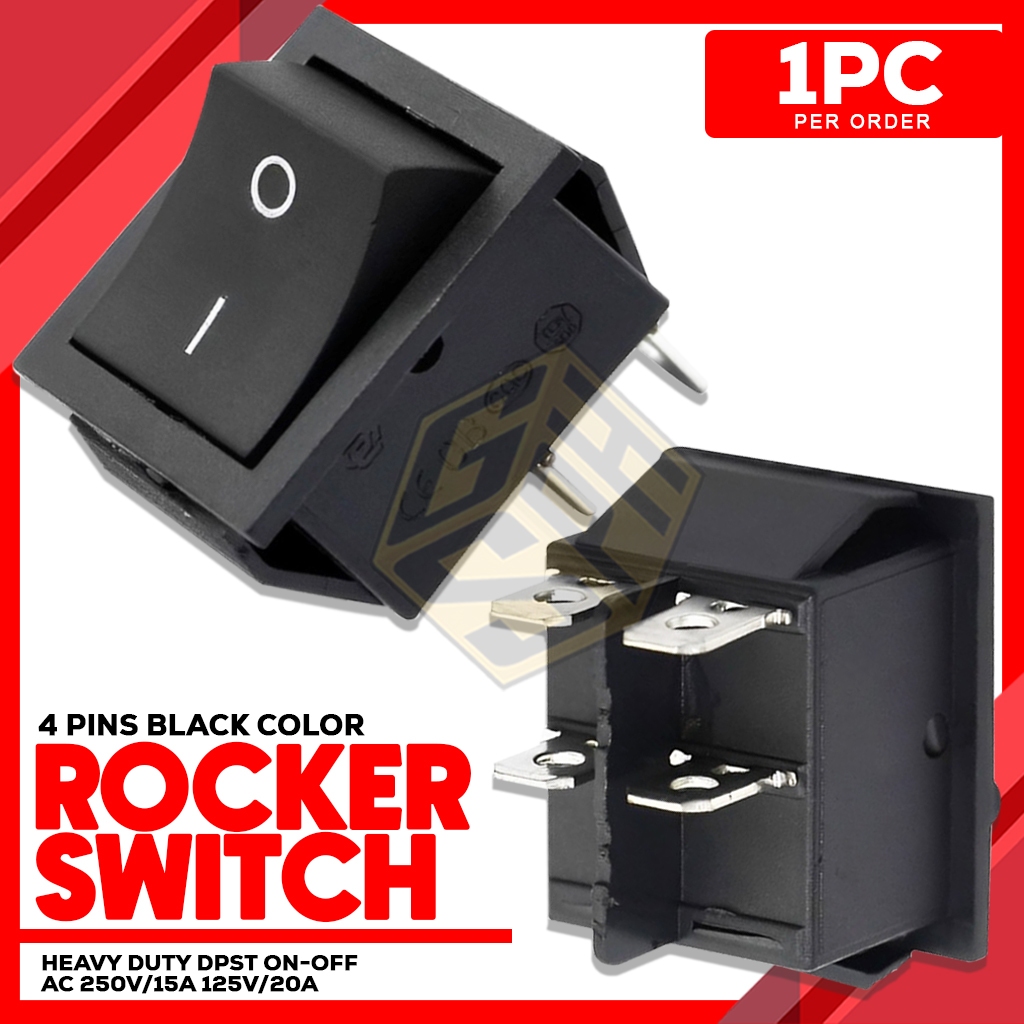 Rocker Switch 4 Pins DPST ON-OFF AC 250V/15A 125V/20A Black Color Heavy ...