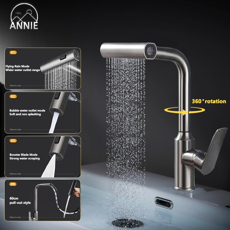ANNIE kitchen Bathroom Faucet Stainless 360° Rotatable Pull Out Sink ...