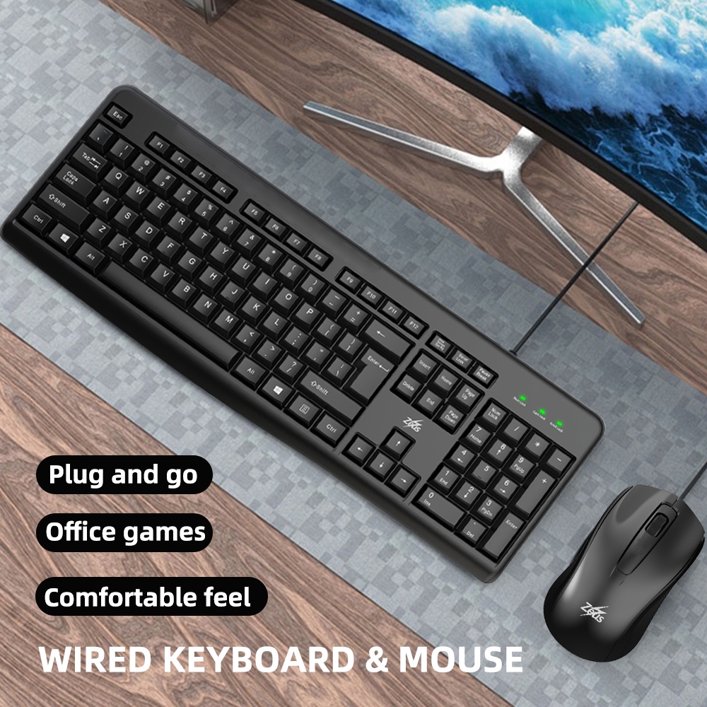 ZeYus GK-718 Slimline Wired Keyboard and Mouse Combo Set USB Plug-and ...