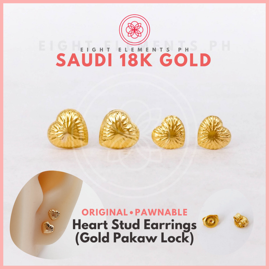 COD PAWNABLE 18k SAUDI GOLD Earrings Dotted Heart Stud Earrings w/ Gold ...