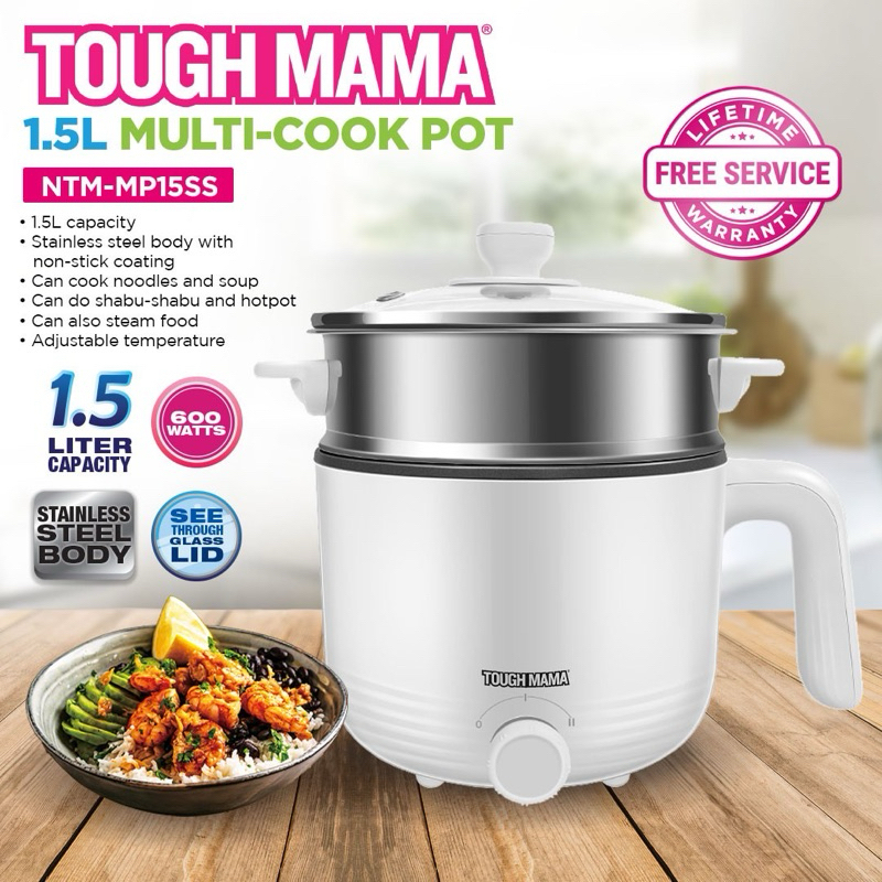 Tough Mama NTM-MP15SS Multipot 1.5L Multicooker Non-Stick Pot Electric ...