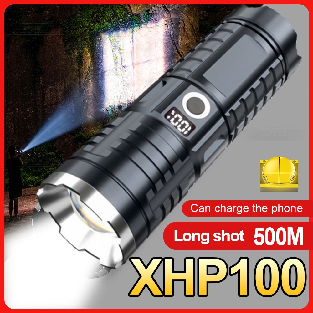 LED Flashlight rechargeable waterproof heavy duty XHP50 Zoomable ...