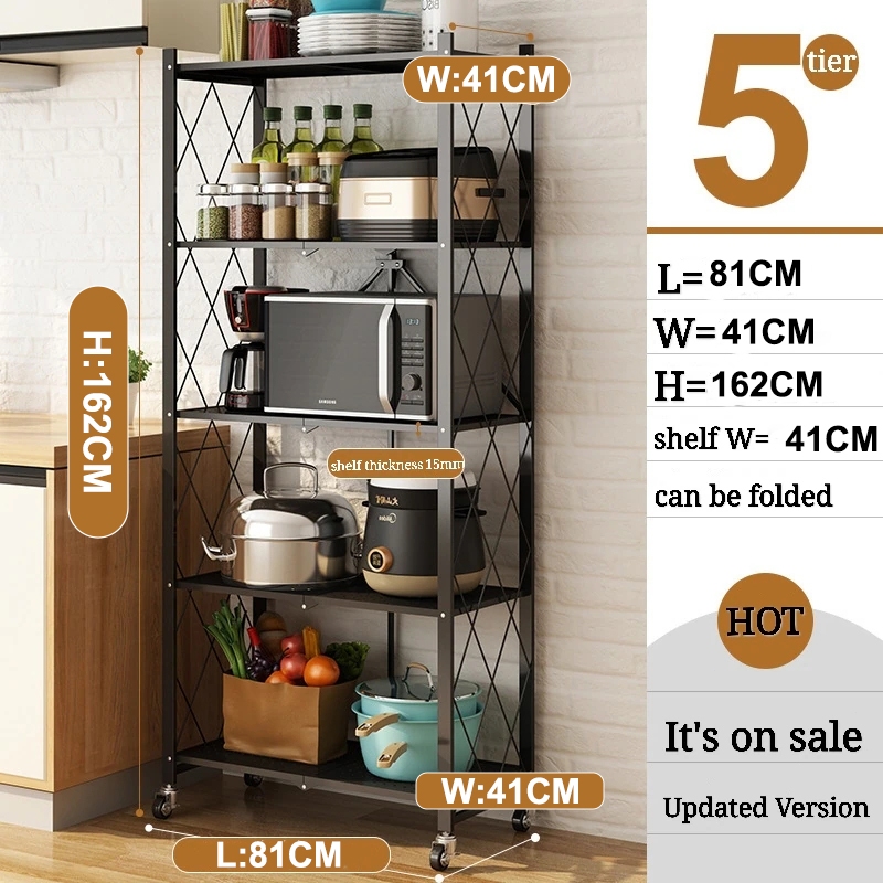 【Foldable】Kitchen Rack organizer Foldable Rack 5 layer Metal Rack steel ...