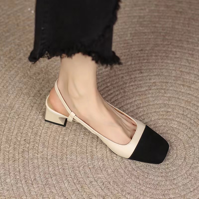 Classic Style Closed Toe Sandals for Women Summer French Joker Mid Heel ...