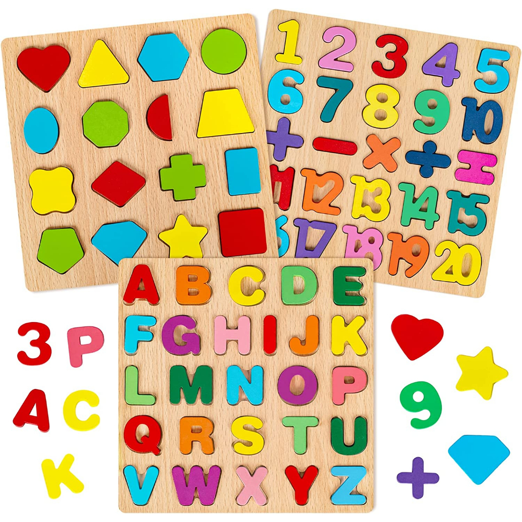 20x20cm Alphabet Digital Puzzle Wooden Toys Kid Number Letter shape ...