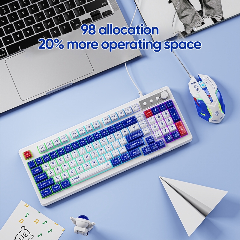 Zeus Wired Gaming Keyboard Mecha Gundam Style 98 Keys USB Mechanical ...