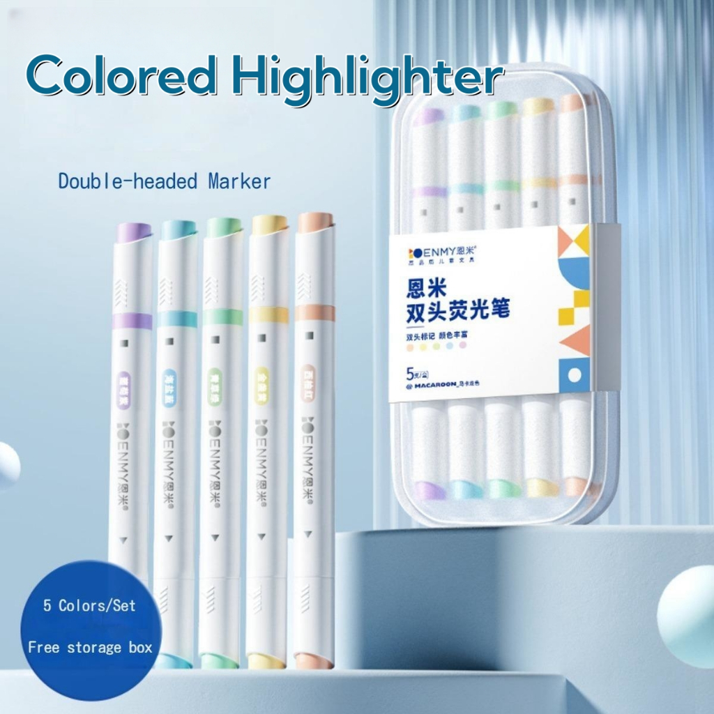 5 Colors Double Ended Highlighter 1mm/5mm for Coloring Underlining ...