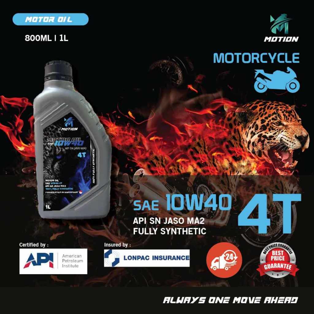MOTION 10W40 4T MA2 1L Fully Synthetic Motorcycle Engine Oil API SN ...