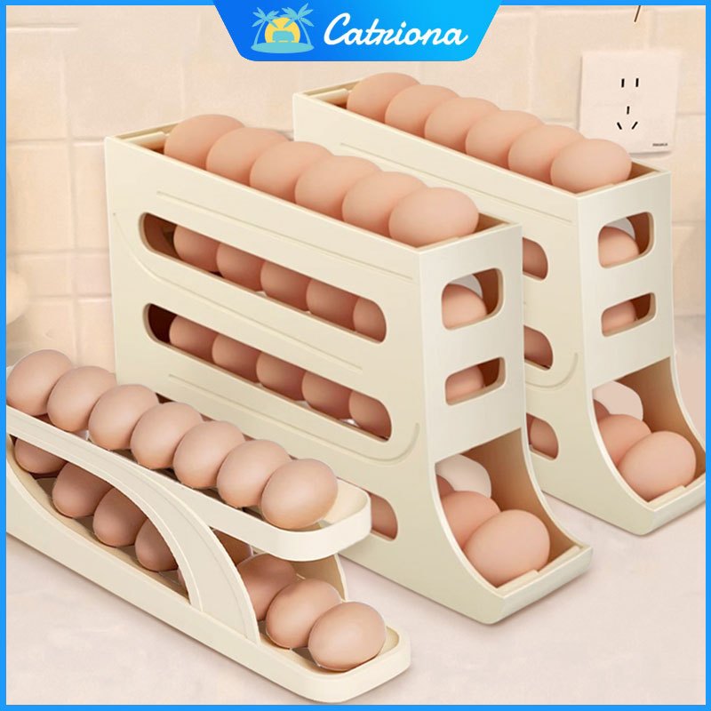 4-Tier Automatic Rolling Egg Rack Refrigerator Egg Storage Box Egg Rack ...