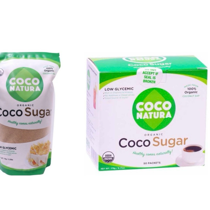 Coco Natura Organic Coco Sugar Box (50 sachets) & Coco Sugar 1kg.(w ...