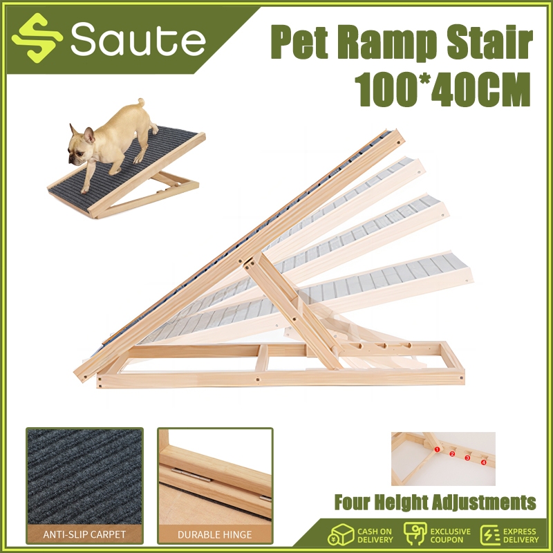 Foldable Wood Pet Ramp Stair 4-Height Adjustable for Large Dogs Cats ...