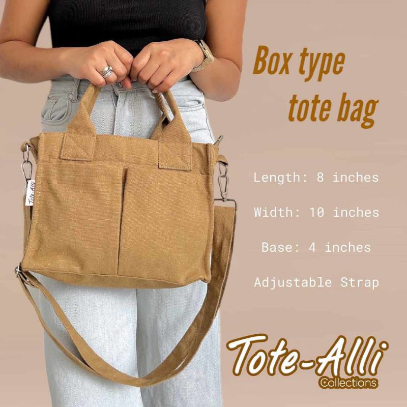 Tote-Alli | Box Type Canvas Tote Bag | Sling Bag | Adjustable Strap ...