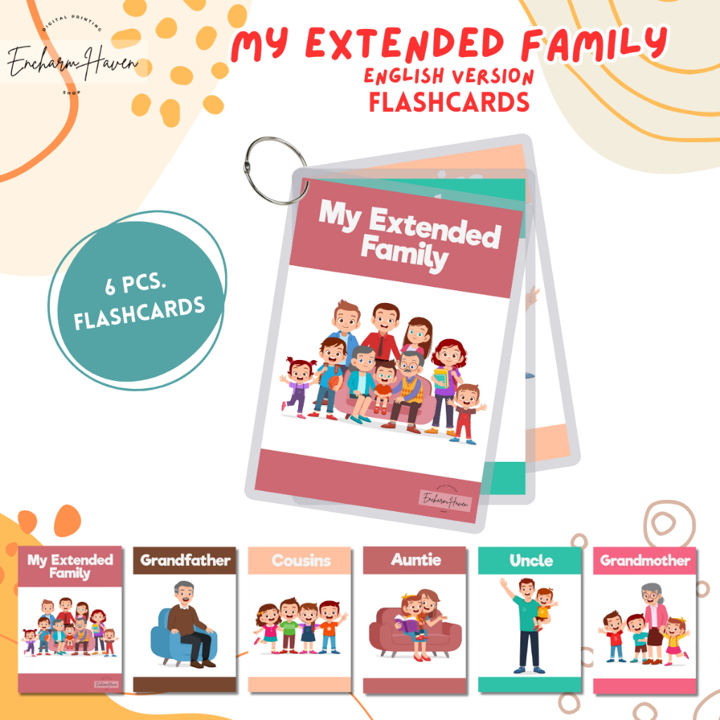 'MY EXTENDED FAMILY' Fully Laminated Educational Flashcards ENG and TAG ...