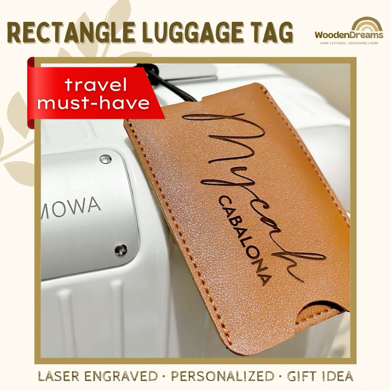 PERSONALIZED Rectangle Luggage/ bag tag (Laser Engraving) PU leather ...
