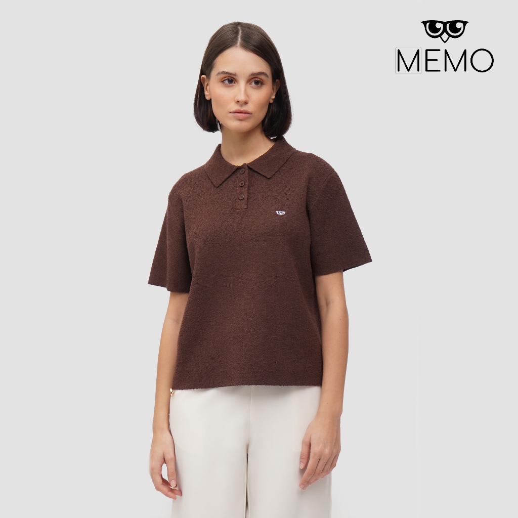 Memo Textured 3-Button Polo For Women (Amber Brown) | Shopee Philippines
