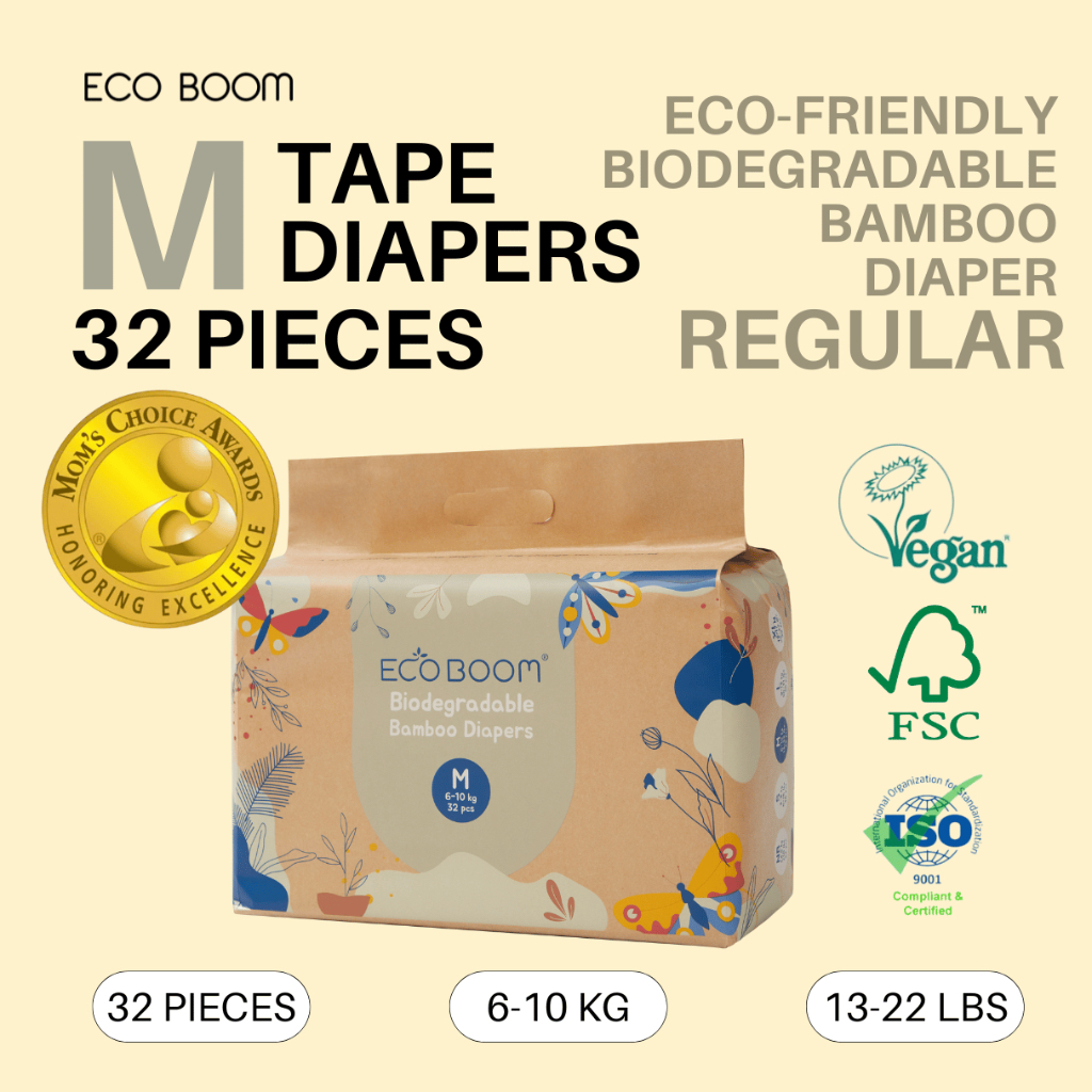 ECO BOOM MEDIUM Regular Tape Biodegradable Bamboo Diapers 32 pieces ...