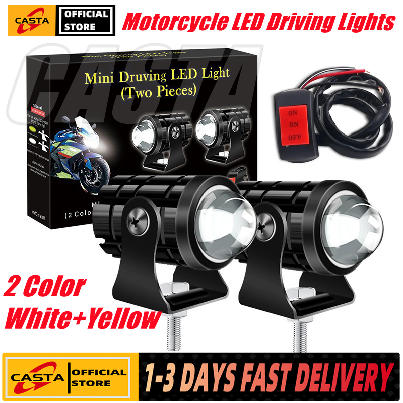 2PCS Mini Driving Led Lights Motorcycle Headlight 2 Color Car Dual ...
