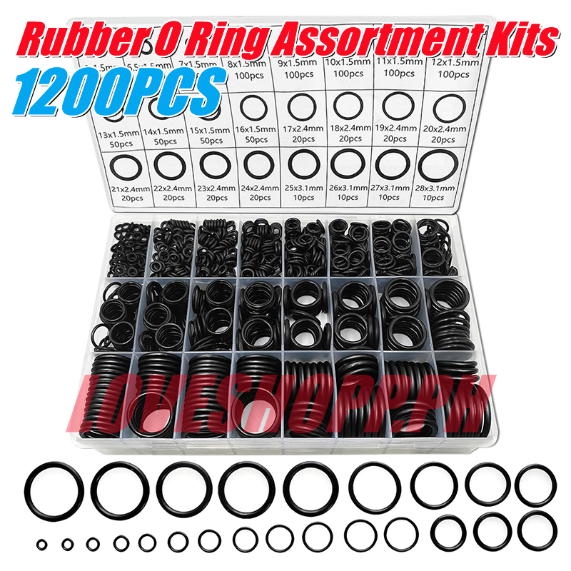 1200Pcs 24 Size Rubber O-Ring Assortment Kit for Faucet Pressure Washer ...