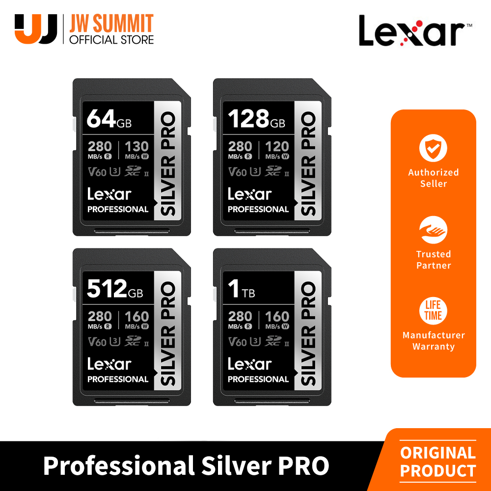 Lexar Professional Silver PRO 64GB/128GB/256GB/512GB V60 Class SDXC UHS ...