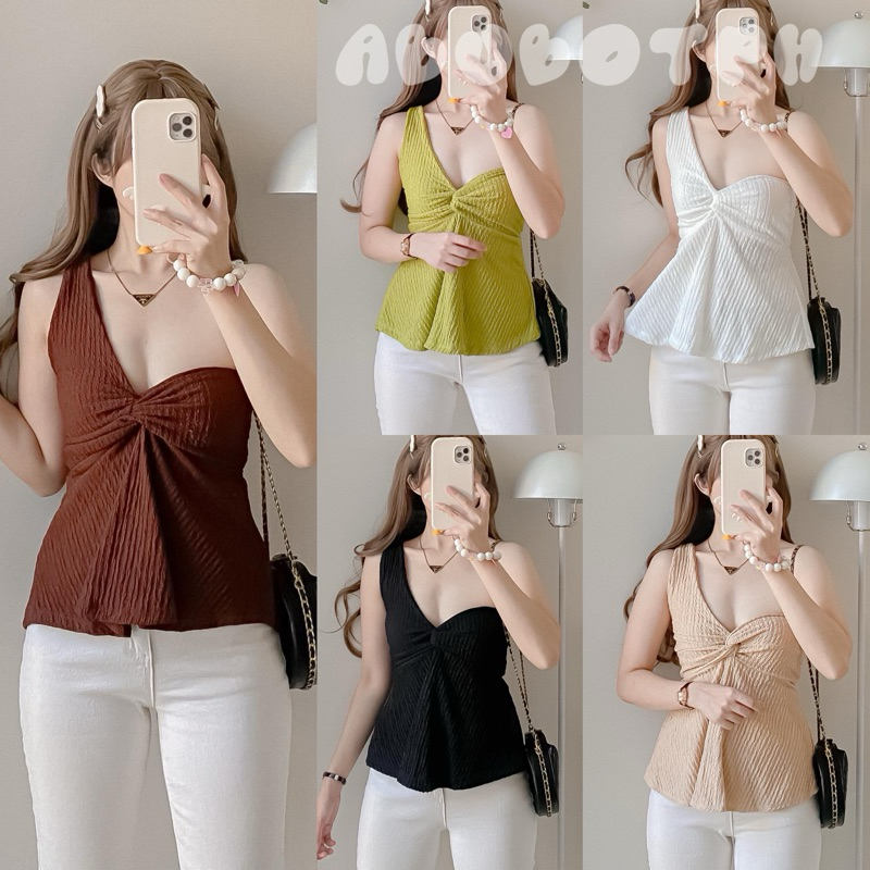 ASHLEY ONE SIDED Peplum Top (Bark Crepe Fabric) | Shopee Philippines