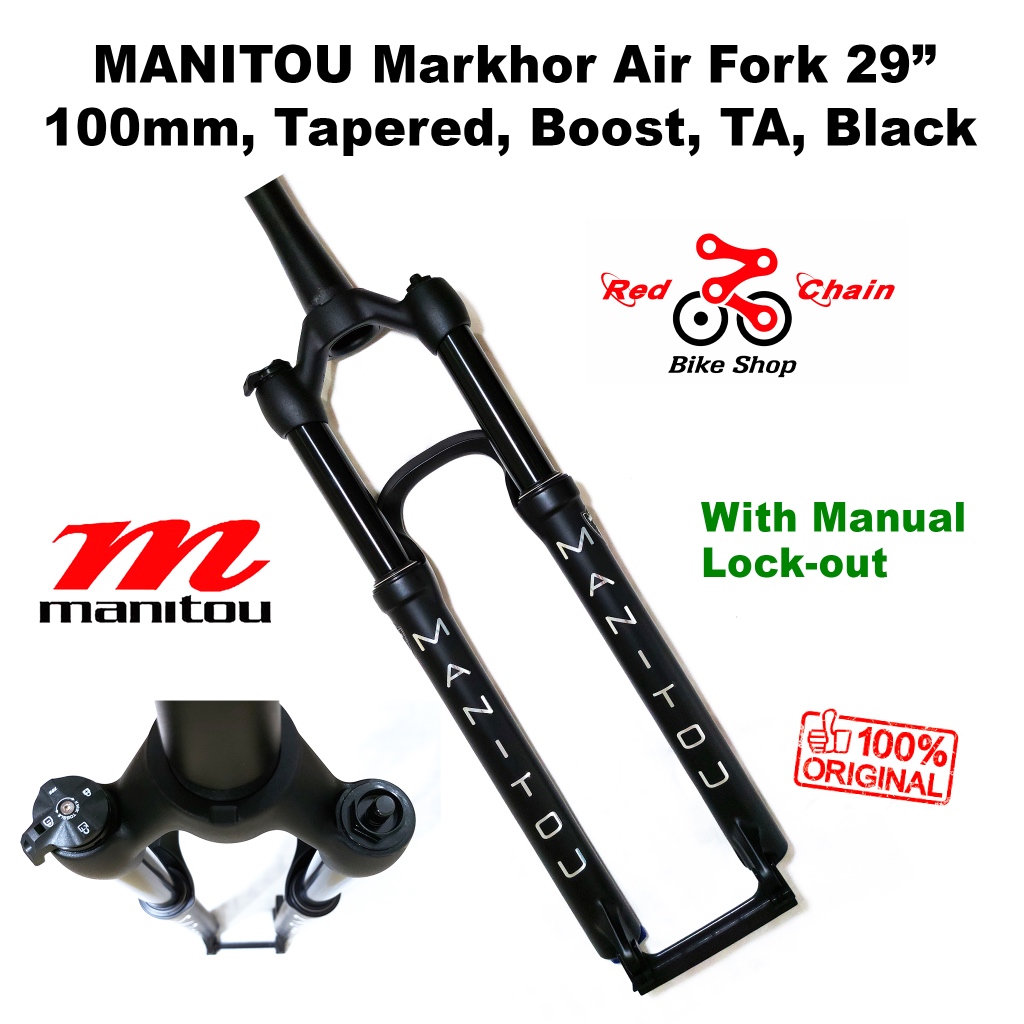 MANITOU Markhor Air Fork, 29”, 100mm, Tapered, Thru-Axle, BOOST, Black ...