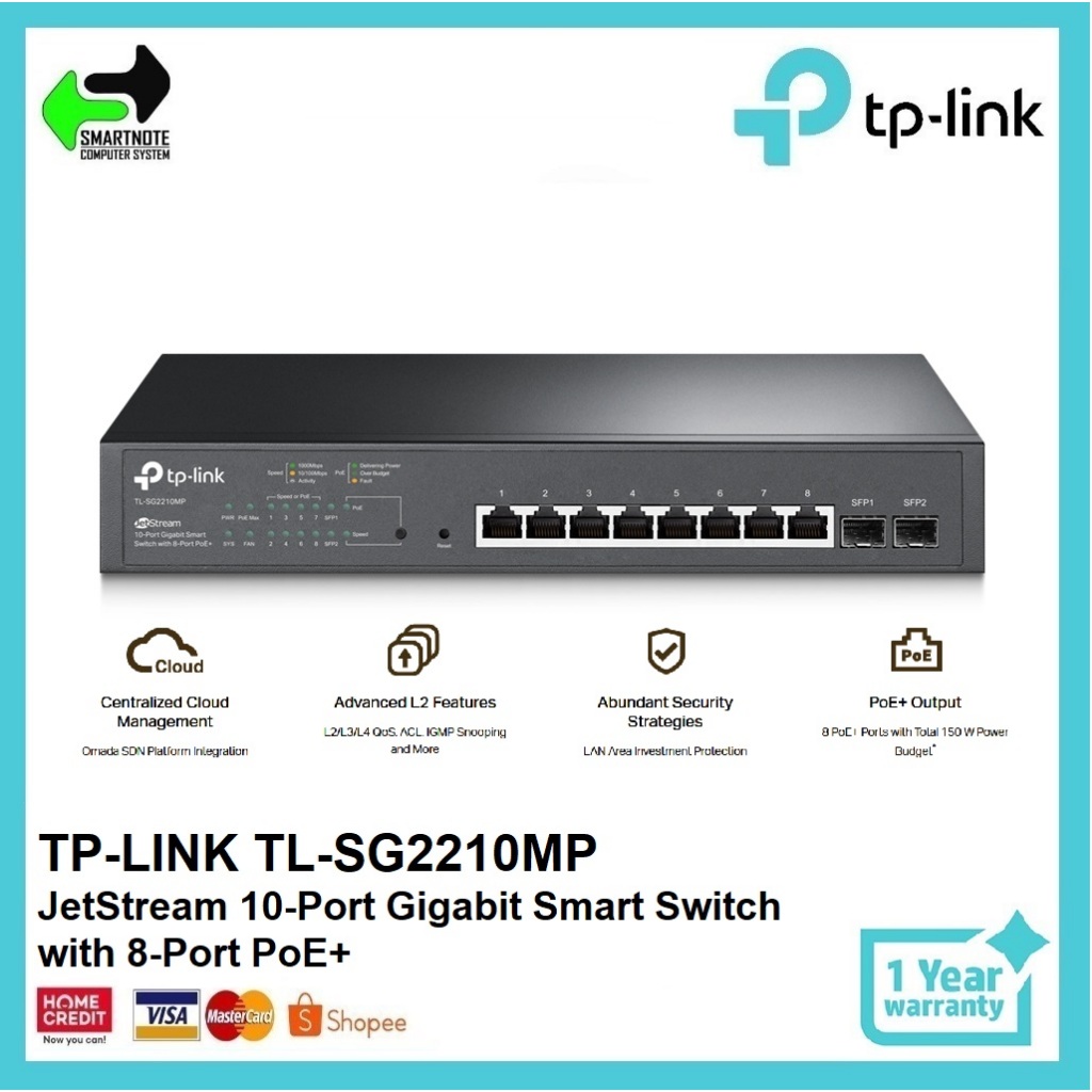 TP-LINK TL-SG2210MP JetStream 10-Port Gigabit Smart Switch with 8-Port ...