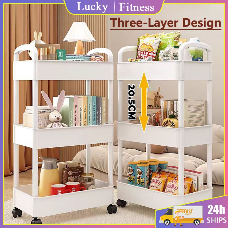 3 Layer Moving Rack Kitchen Storage Shelf Wall Cabinets Home Bedroom ...