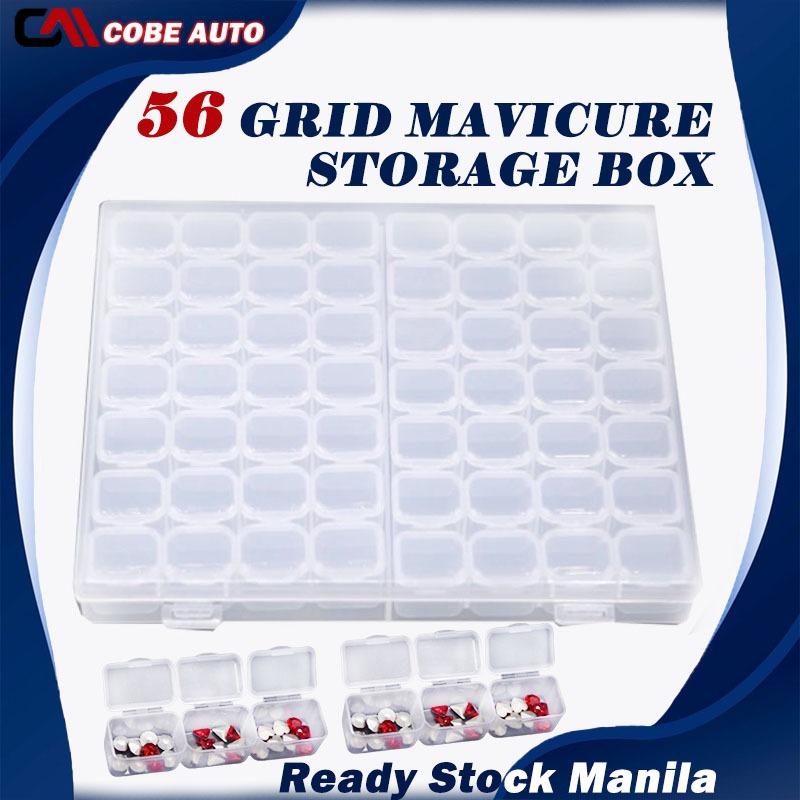 56 grid transparent storage box jewelry nail tool box Portable Bead ...