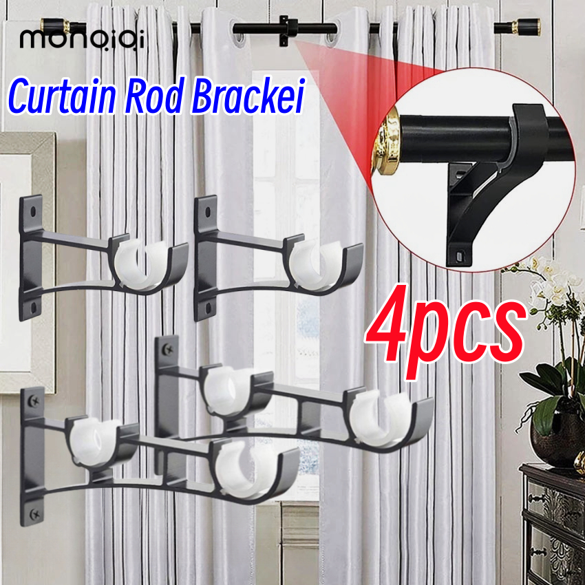 Single/Double Curtain Rod Bracket with Screws Iron Heavy Duty Aluminum ...