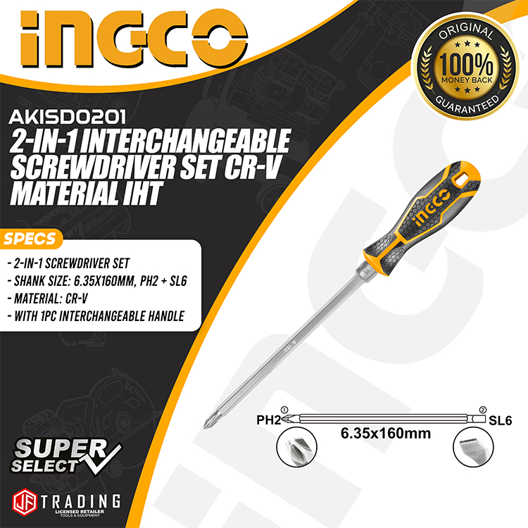 INGCO 2 IN 1 SCREWDRIVER SET AKISD0201 HD & HIGH QUALITY | Shopee ...