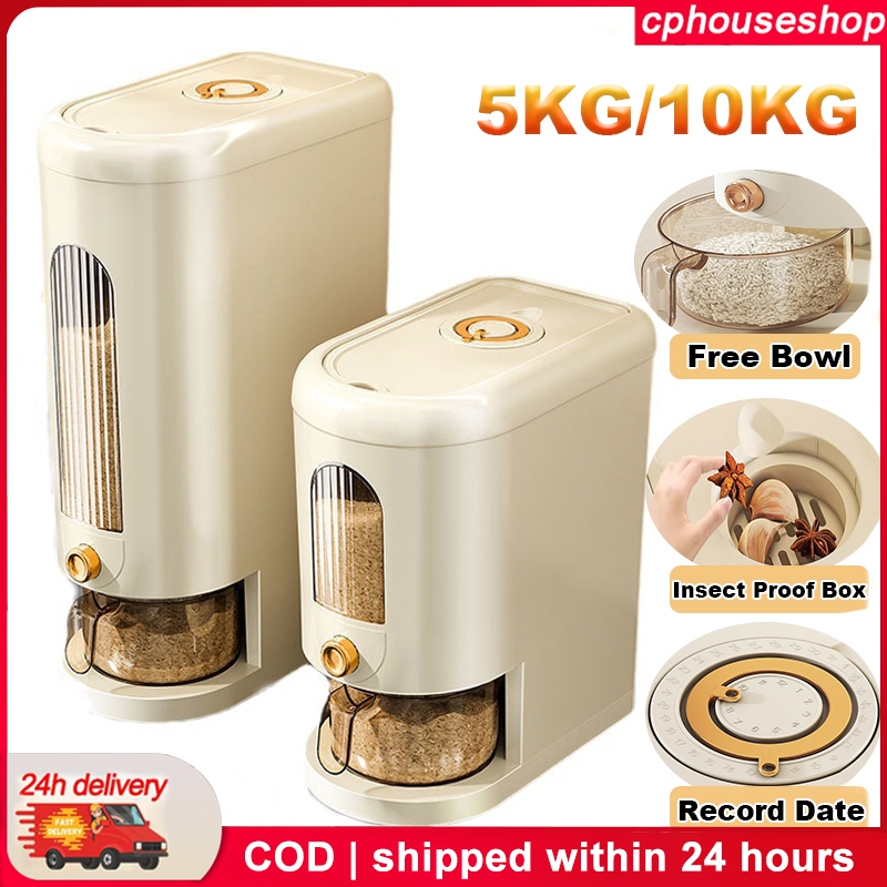 10kg Rice Storage Container Automatic Rice Dispenser Kitchen Organizer ...