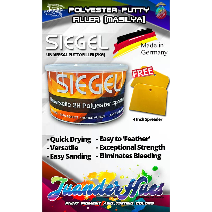Siegel 2K Polyester Putty German Made 2 Kilo Weight Body Filler Masilya ...