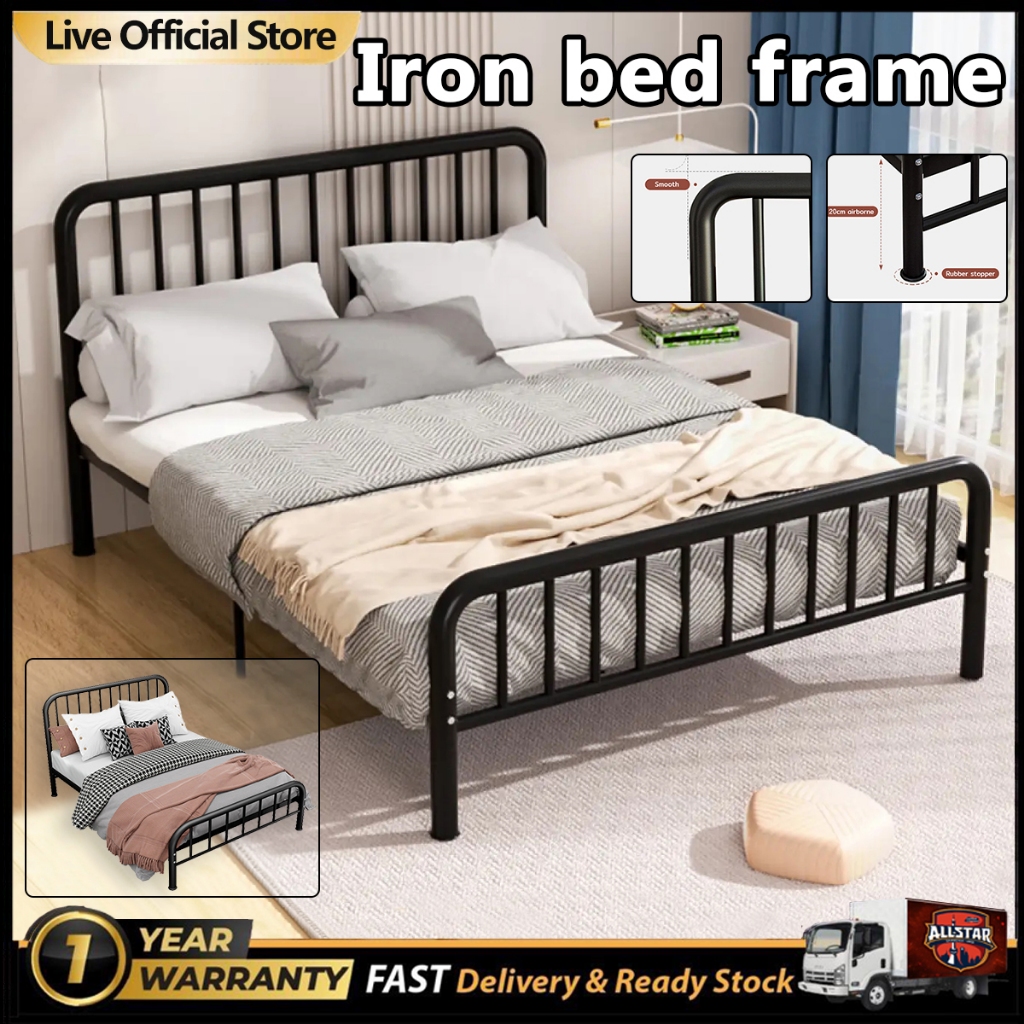 COD Metal Bed Frame Double Bed Frames Black/White Stainless Steel Iron ...