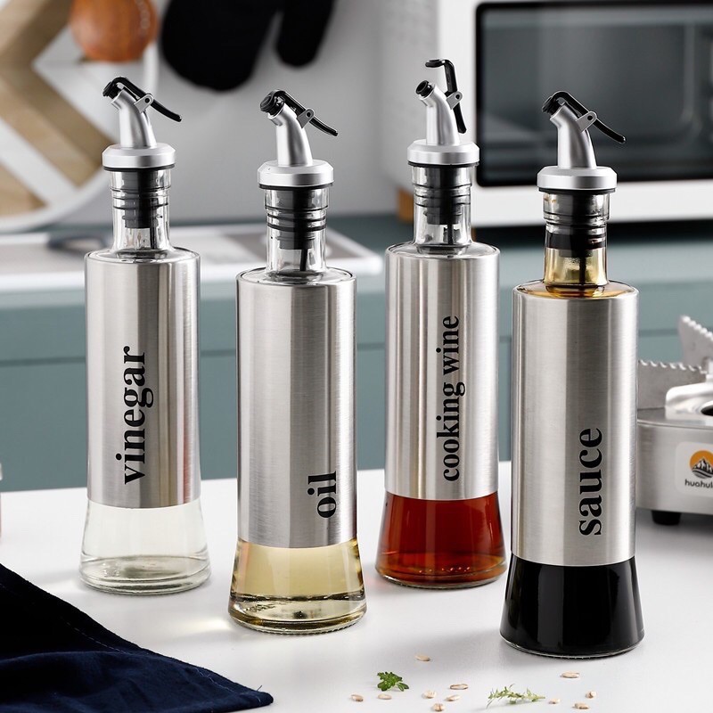 300ML Elegant Glass Stainless Steel Cover Liquid Condiments Container ...