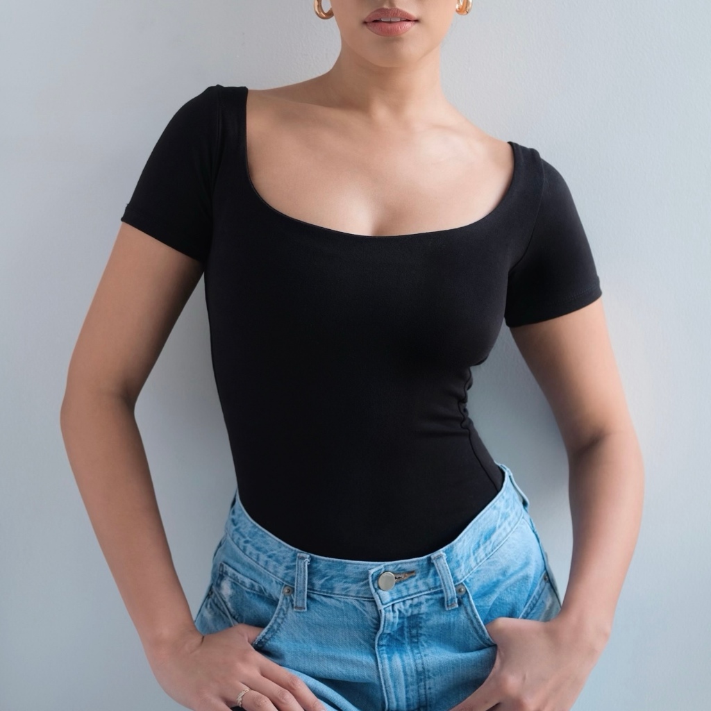 Mera Martina Scoop Neck Top Slim-fitting Womenswear Cotton Plain Basic ...