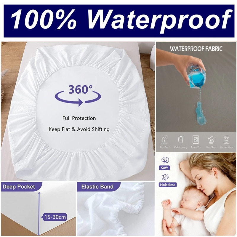 (Fast Delivery) Waterproof Mattress Cover Smooth Mattress Protector Bed ...
