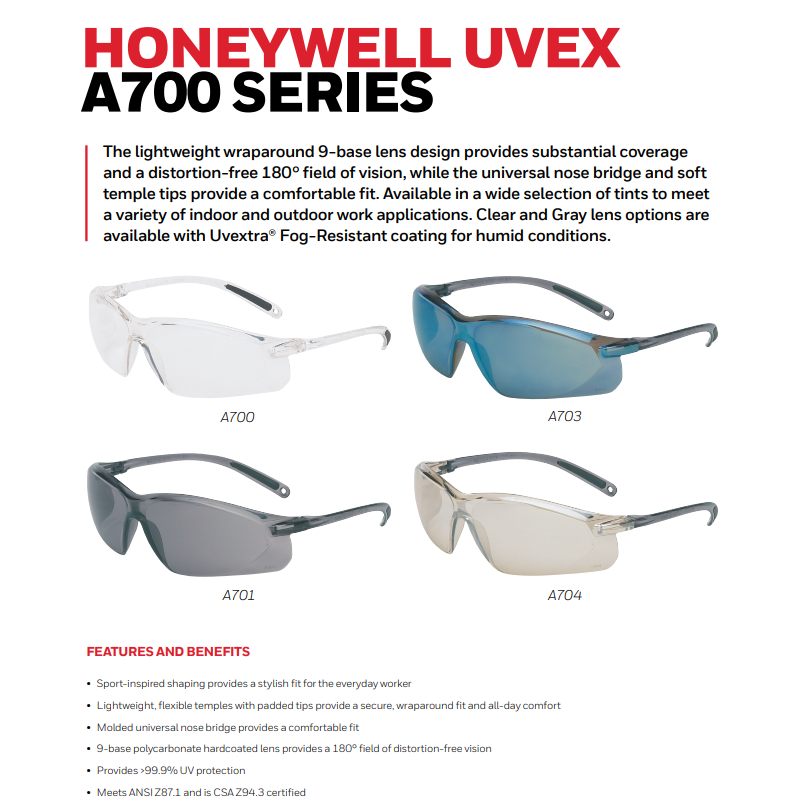 Honeywell A700 Safety Anti-Mist Scratch-Resistant UV Safety Glasses ...