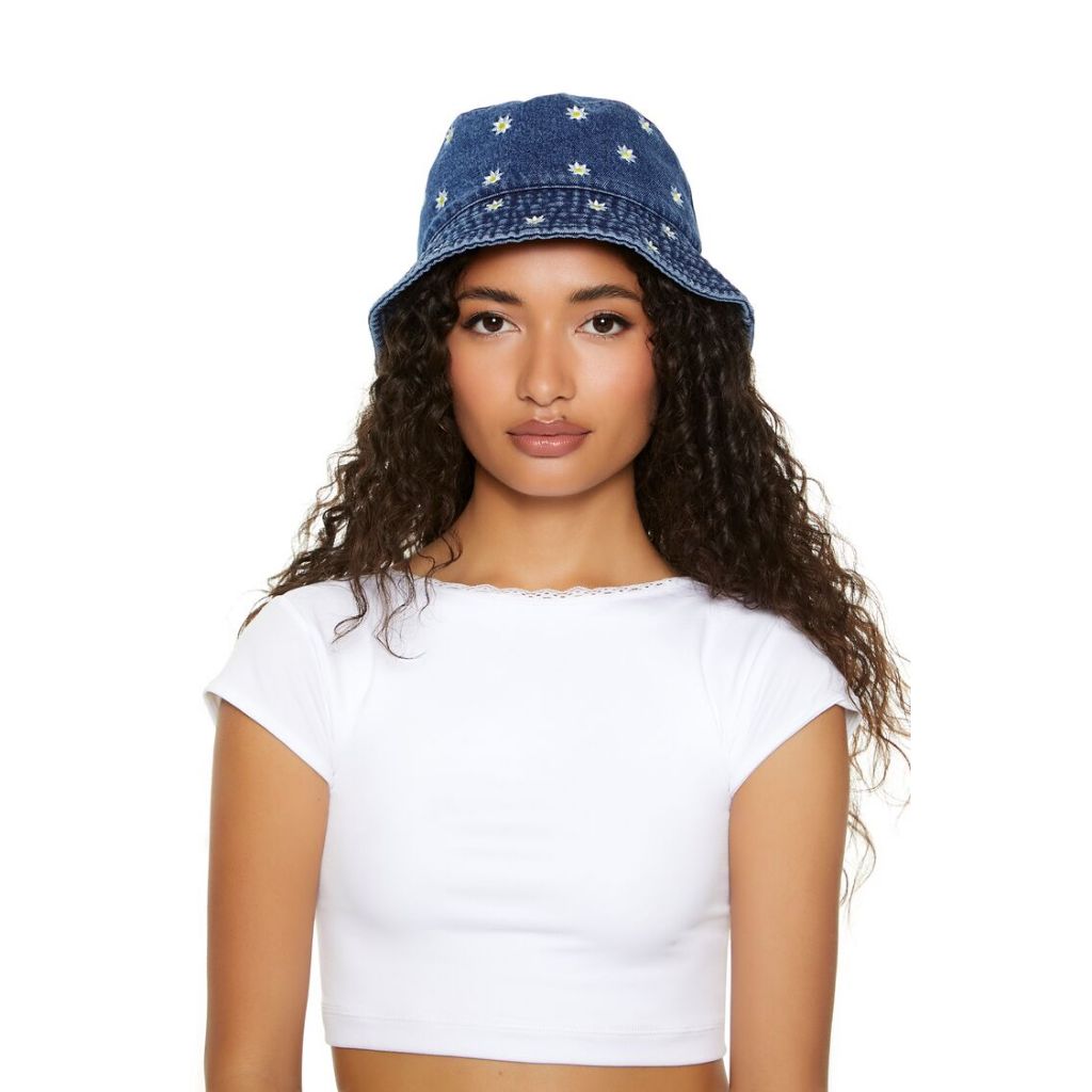 Forever 21 Women's Embroidered Daisy Denim Bucket Hat | Shopee Philippines
