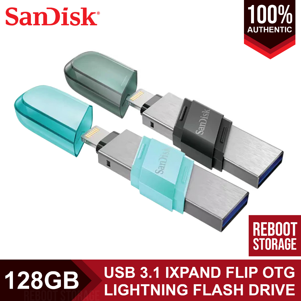 SanDisk 128GB Dual OTG USB 3.1 iXpand Flip Flash Drive Lightning & USB ...