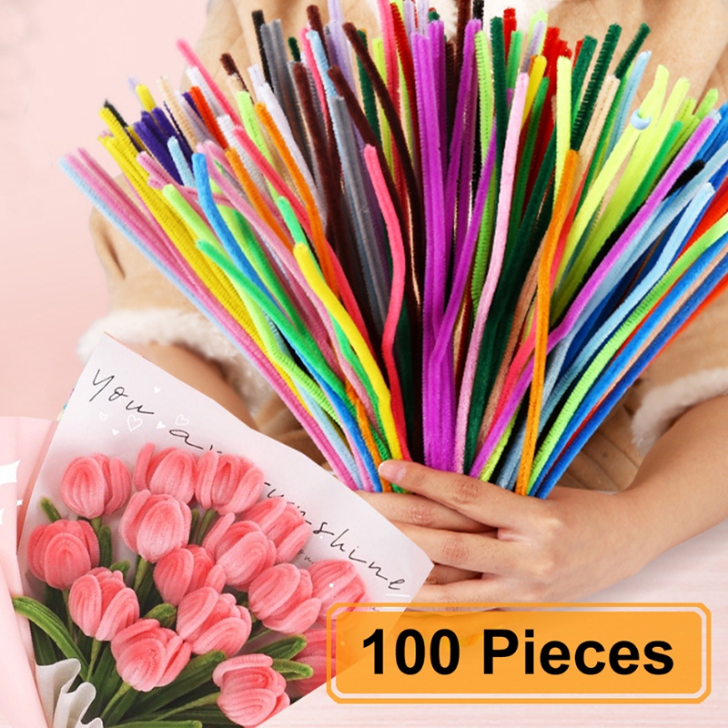 100pcs Colorful Dense Fuzzy Wire Pipe Cleaner Craft Flower Chenille ...